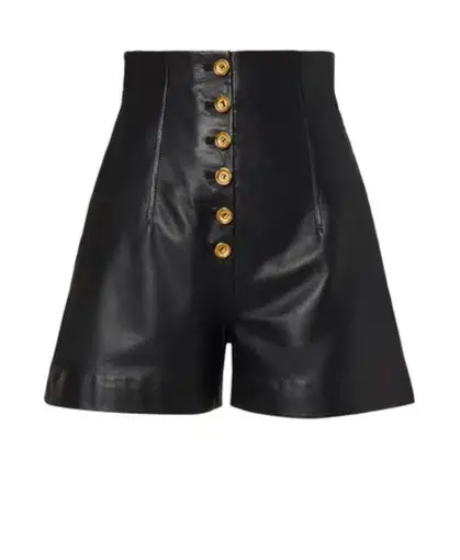 Scanlan Theodore Gold Button Leather Shorts Black Size AU 8