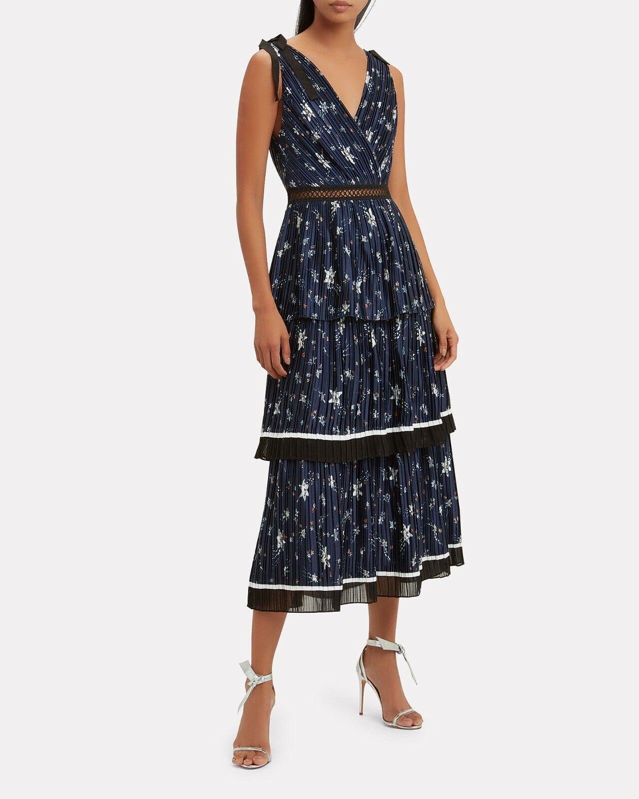 Self Portrait Star Satin Printed Midi Dress